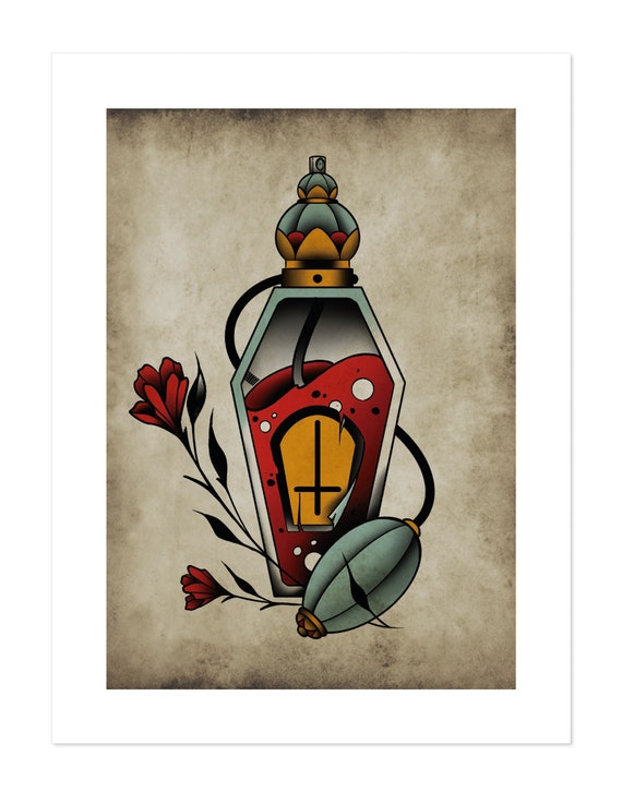 The Scent of Death Perfume Coffin Neo-traditional Tattoo - Etsy