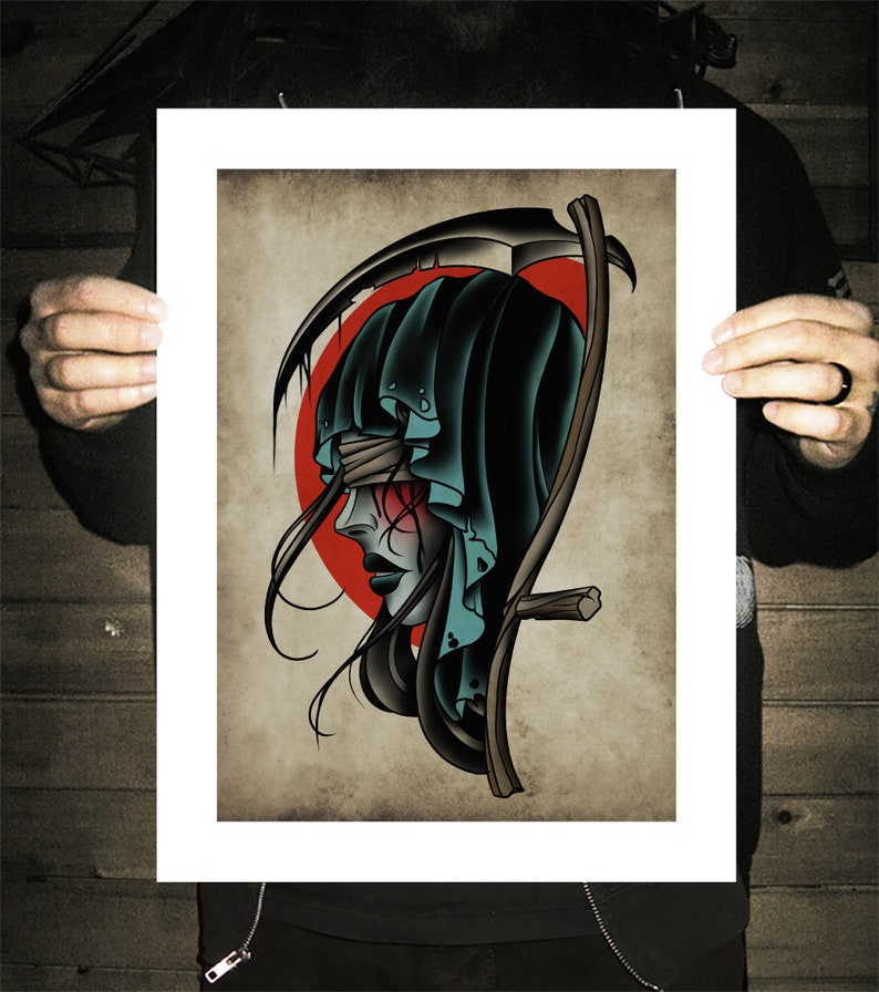 Death Becomes Her Lady Head Reaper Neo-traditional Tattoo | Etsy