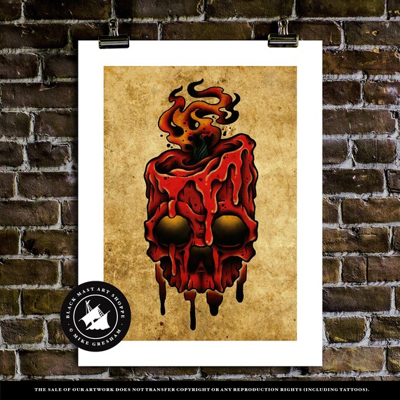 Traditional Skull Candle Tattoo