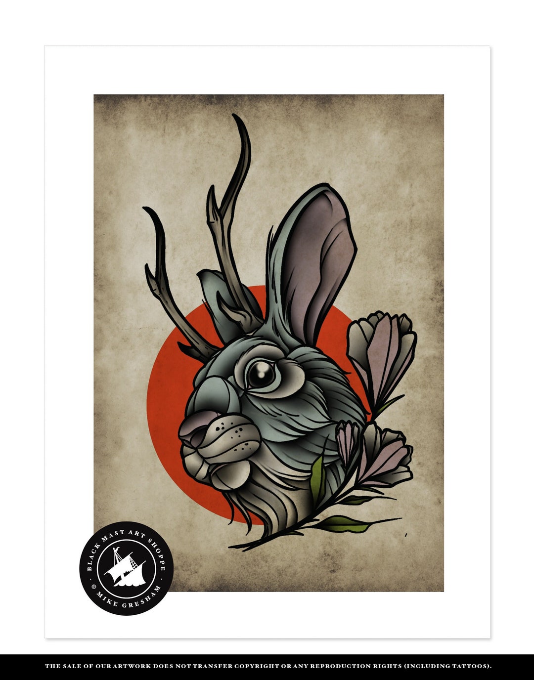 Jackalope 2, Rabbit, Hare, Neo-traditional Tattoo, Old School, Art ...