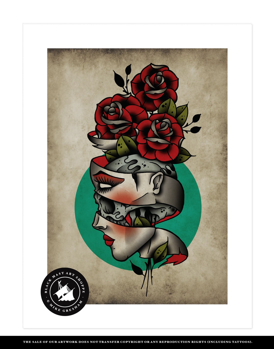 Flesh & Bone, Roses, Neo-traditional Tattoo Flash, Old School, Art ...