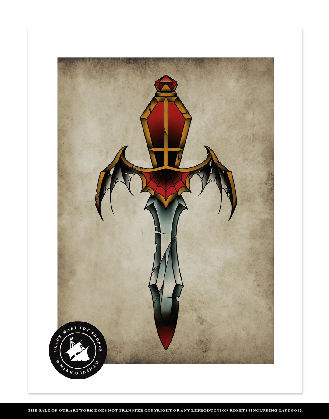 Ritual Blade, Sword, Coffin, Bat Wings,, Neo-traditional Tattoo Flash ...