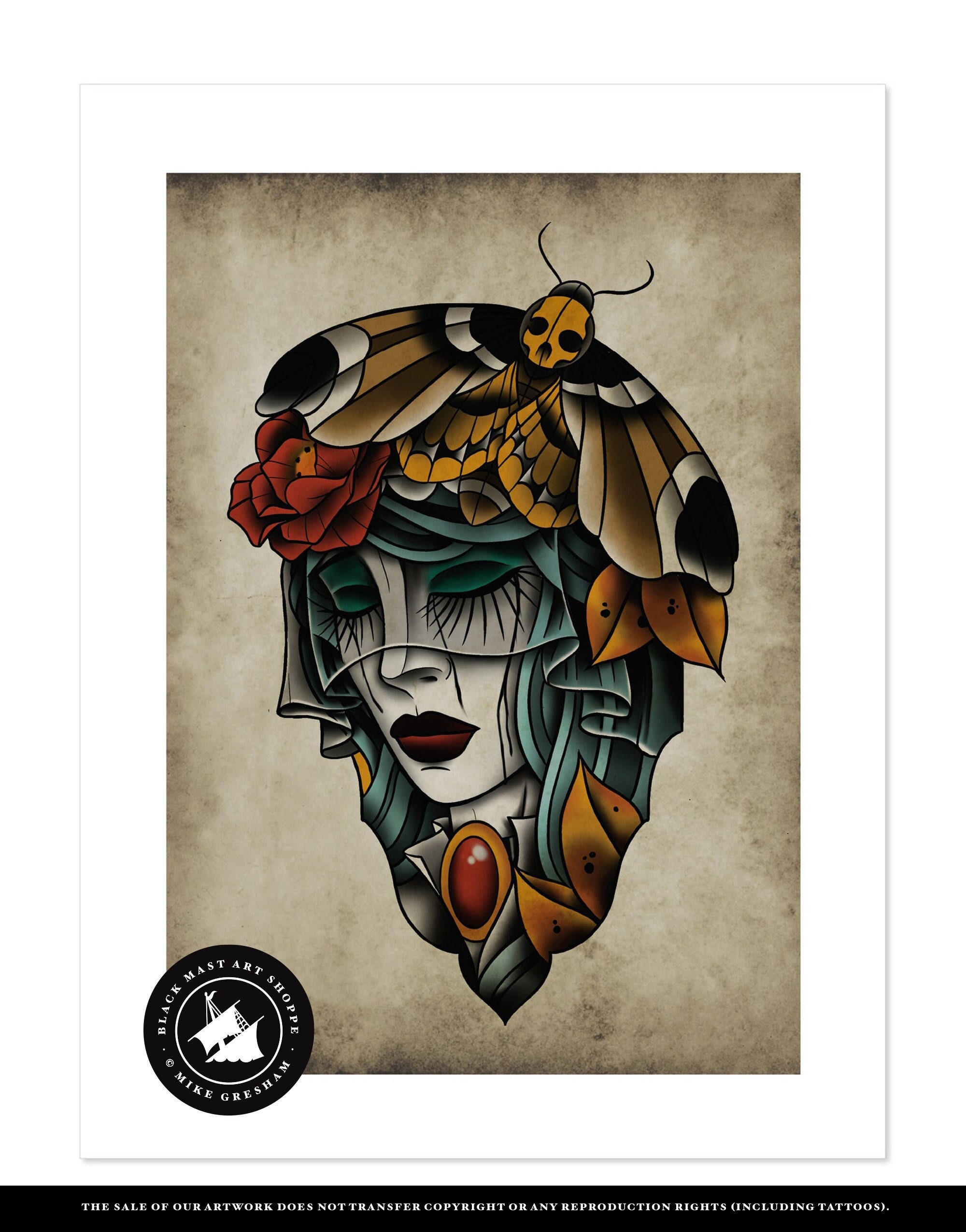Neo Traditional Girl Head Tattoo