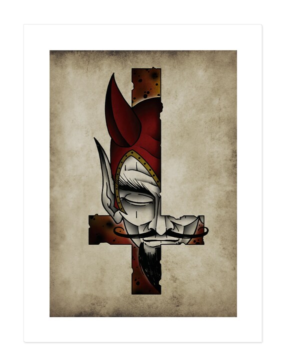 Speak of the Devil Cross Neo-Traditional Tattoo Flash Old | Etsy