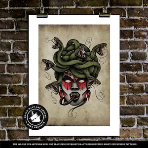 Medusa, Neo-traditional Tattoo Flash, Old School, Art Print 12x16 - Etsy