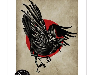 Neo Traditional Crow Tattoo Valkyrie, Lady Head, Neo Traditional