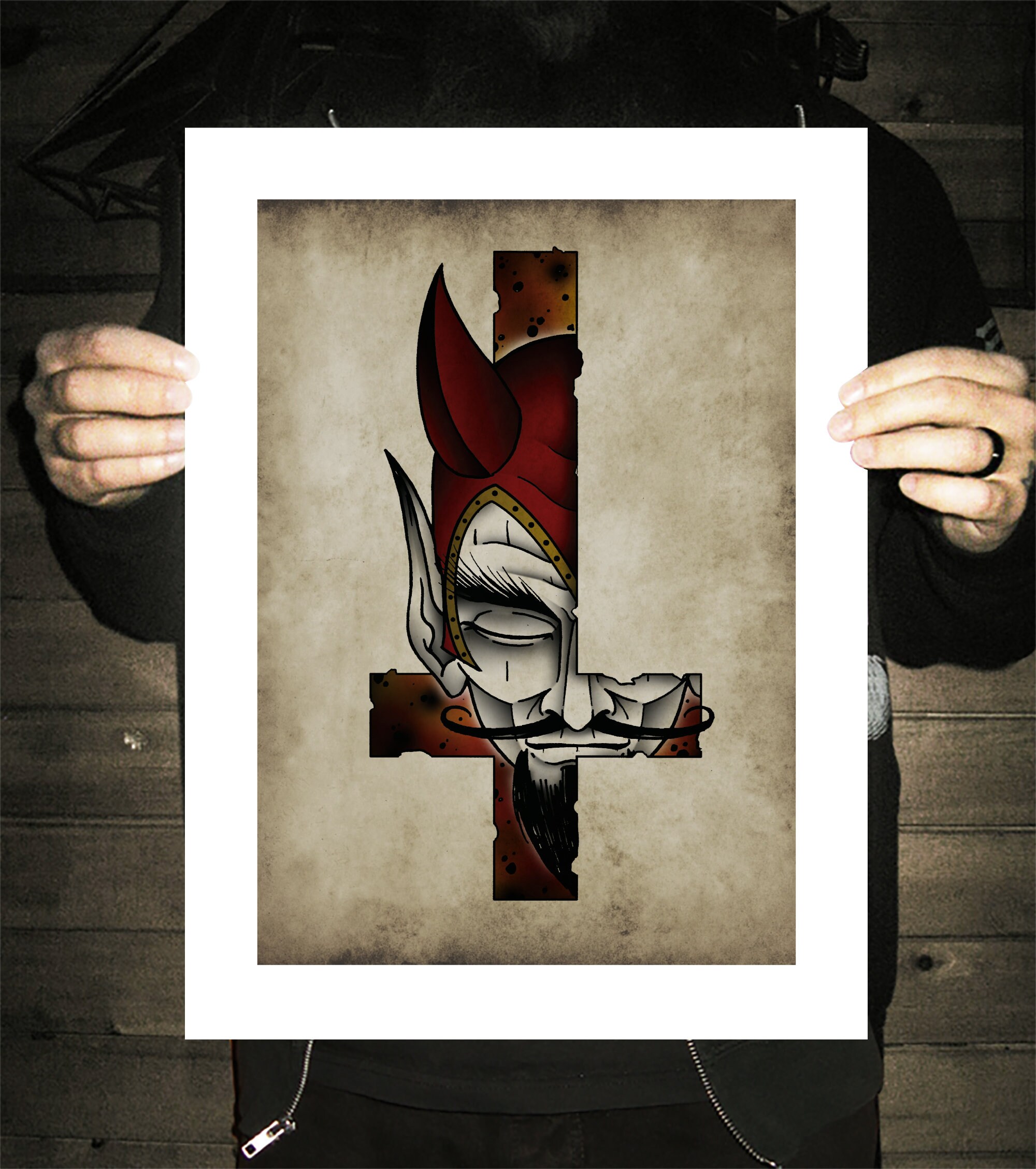 Speak of the Devil Cross Neo-Traditional Tattoo Flash Old | Etsy