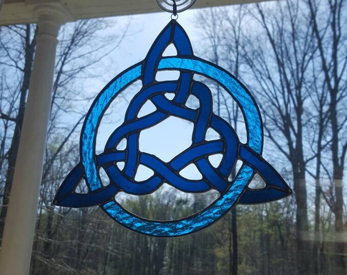 Stained Glass Whimsical Trinity Knot in Shades of Blue - Etsy
