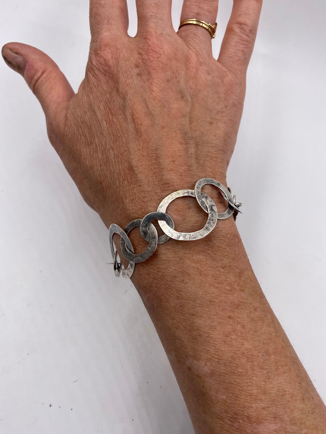 Sterling Silver Artisan Washer Link Bracelet B70 - Etsy Canada