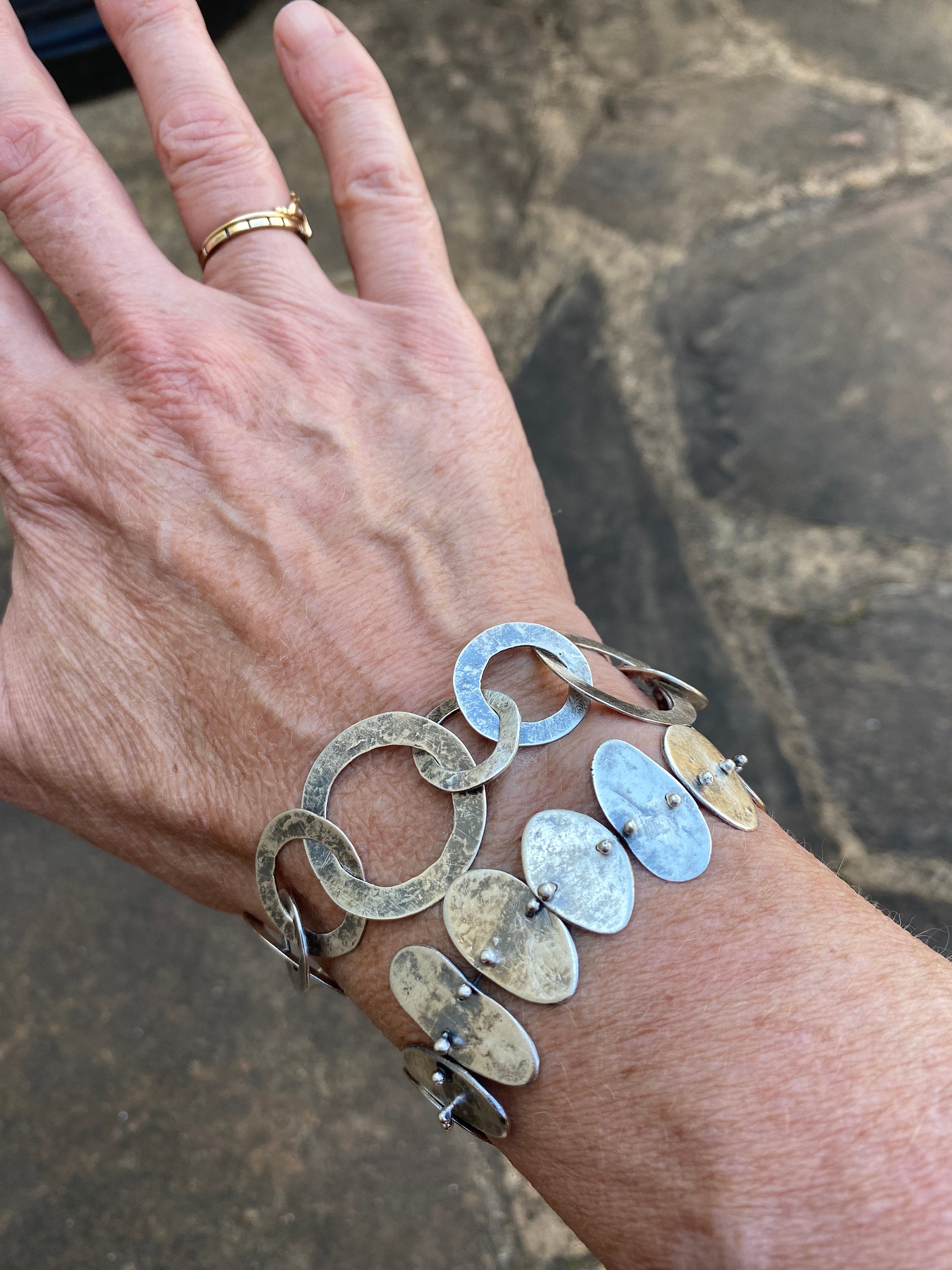 Sterling silver hand wrought organic pebble link bracelet | Etsy