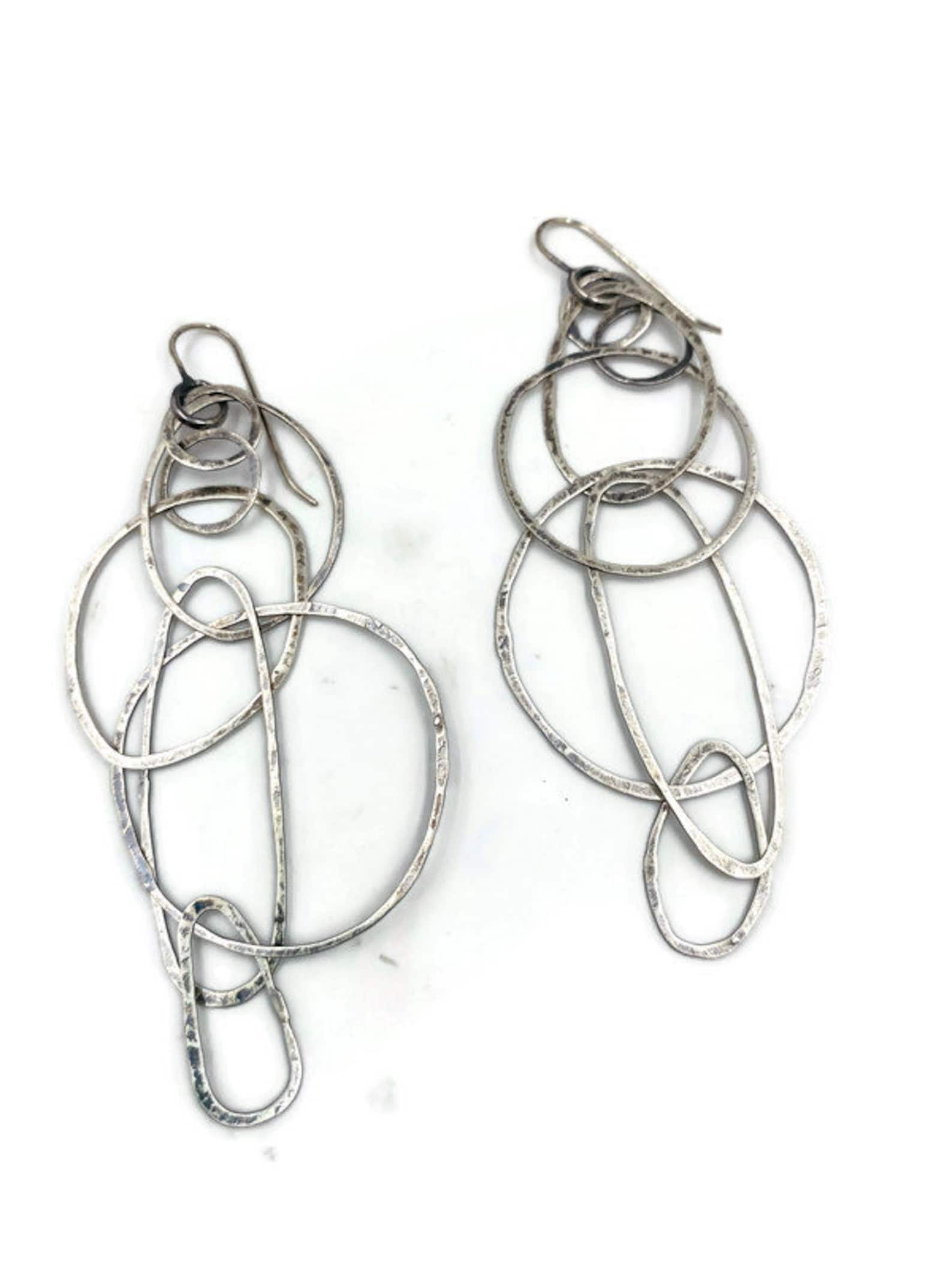 Sterling Silver Artisan Scribble Loop Earrings E202 - Etsy