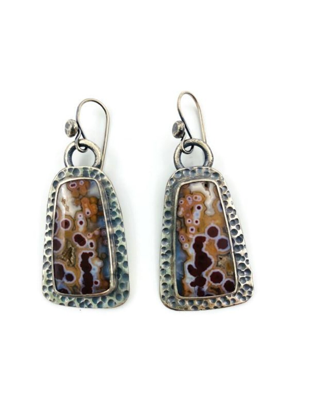 Hammered Sterling Silver Earrings With Ocean Jasper. OOAK - Etsy