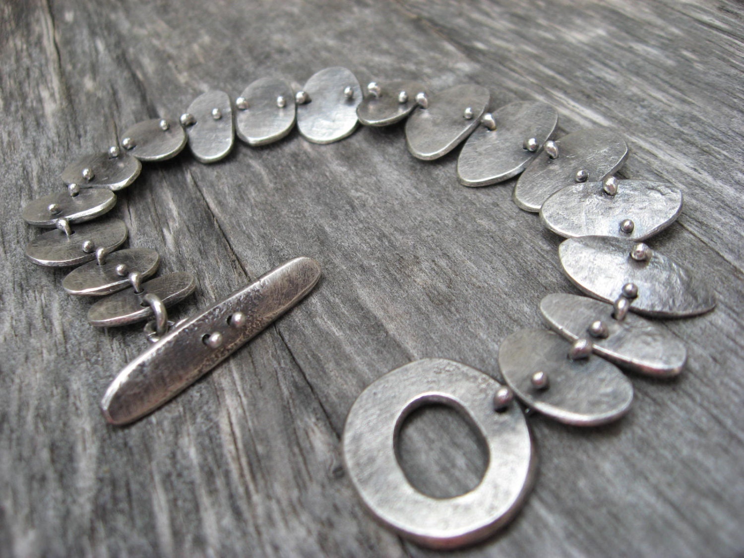 Sterling silver hand wrought organic pebble link bracelet | Etsy