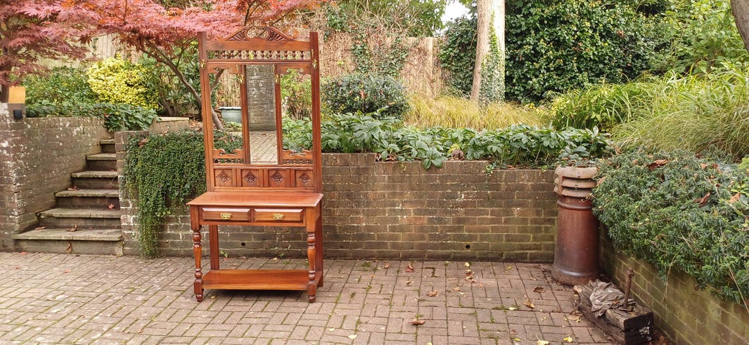 Vintage Victorian Style Solid Teak Hall Stand Entryway Stand Side Table ...