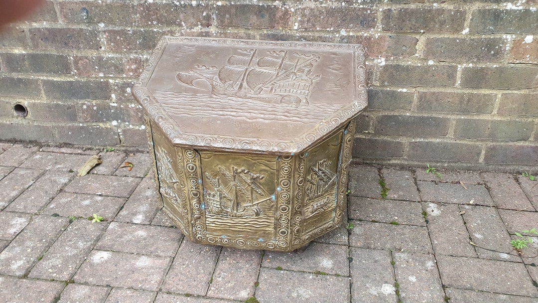 Large Galleon Vintage Brass Log Box Kindling - Etsy