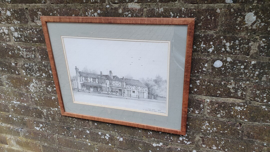 Large Amazing Original Pencil Drawing Sketch Ye Olde Whyte Lyon ...