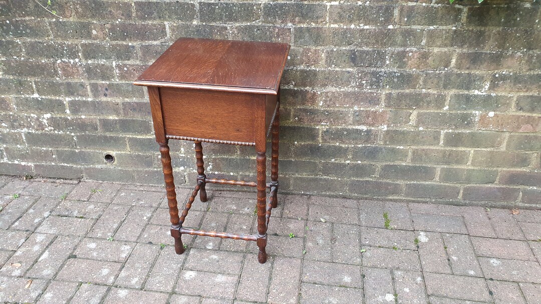 Vintage Oak Workbox Side Table Storage - Etsy