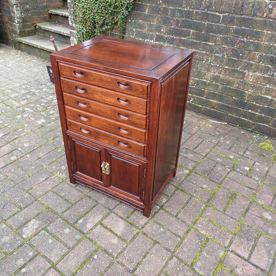 Vintage Chinese Oriental Style Silverware Cutlery Collectors Cabinet ...