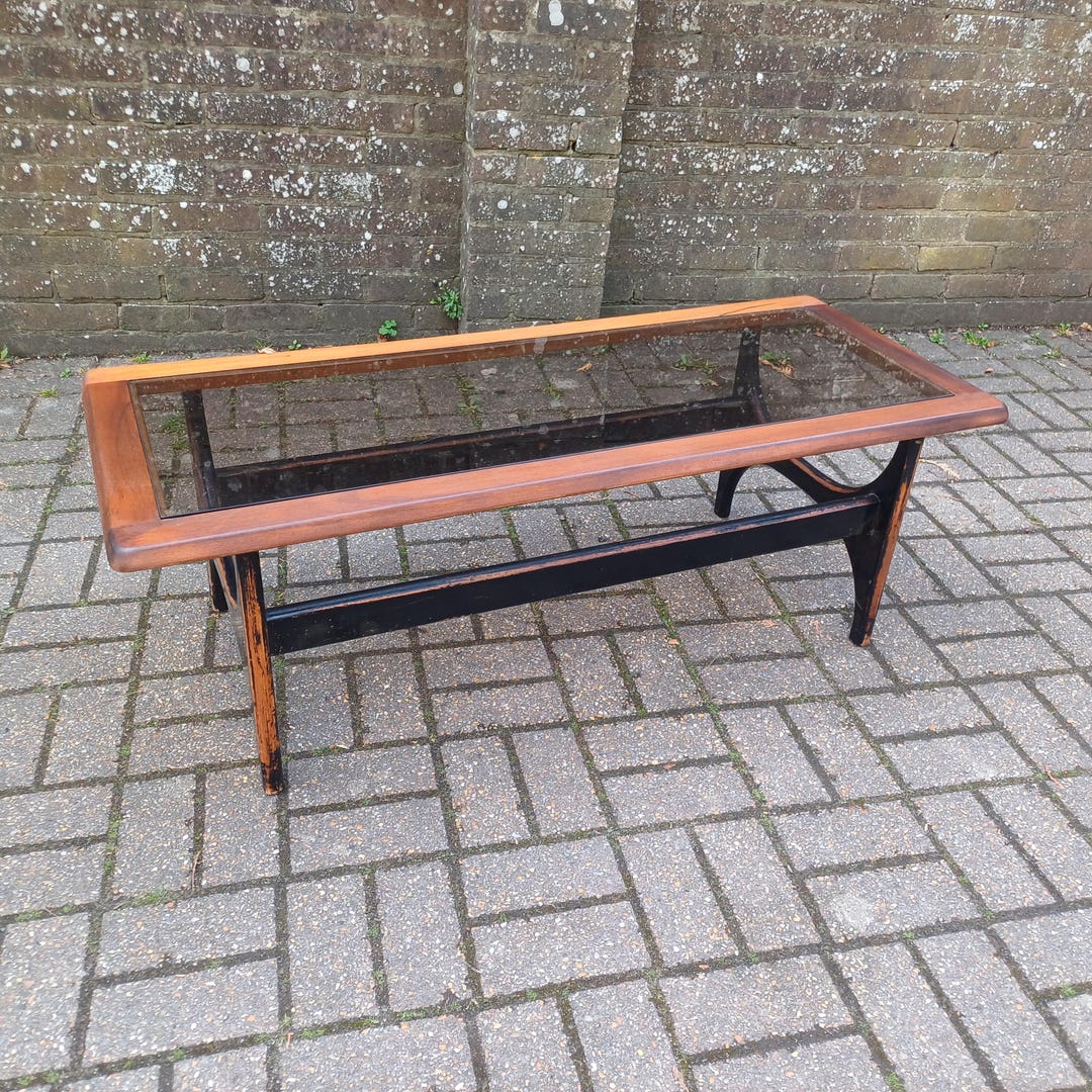 Unique 1970s Danish Style Coffee Table Smoked Glass Top, Black Painted ...