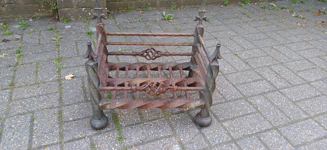 Antique Wrought Iron Fire Grate Gothic Fireplace Heavy Twisted ...
