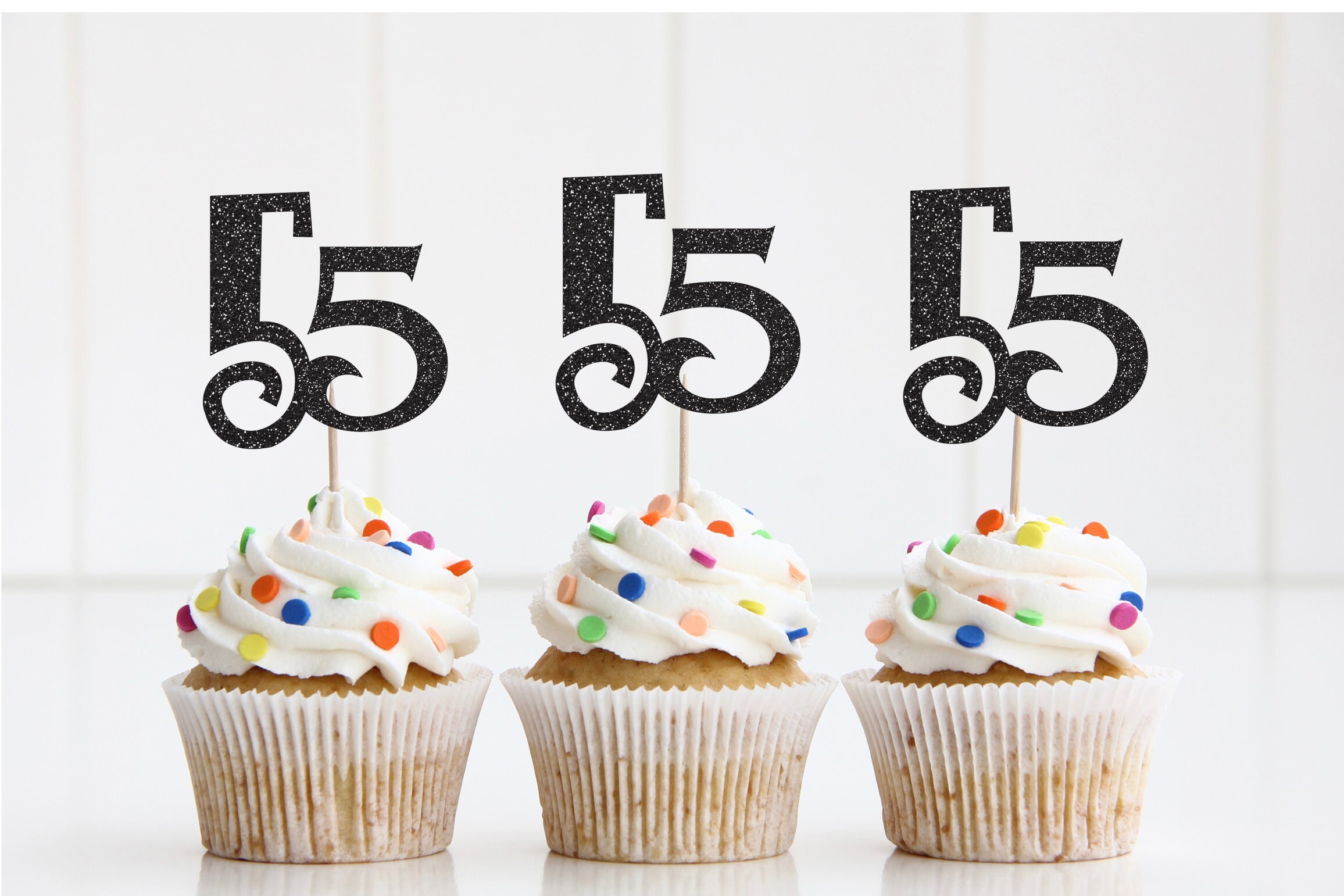 55th Birthday Cupcake Toppers, Birthday Cake Topper, 55th Birthday ...