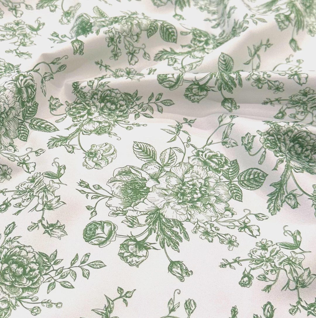 French Toile (poly Print) Fabric by the Yard in Willow Green - Etsy