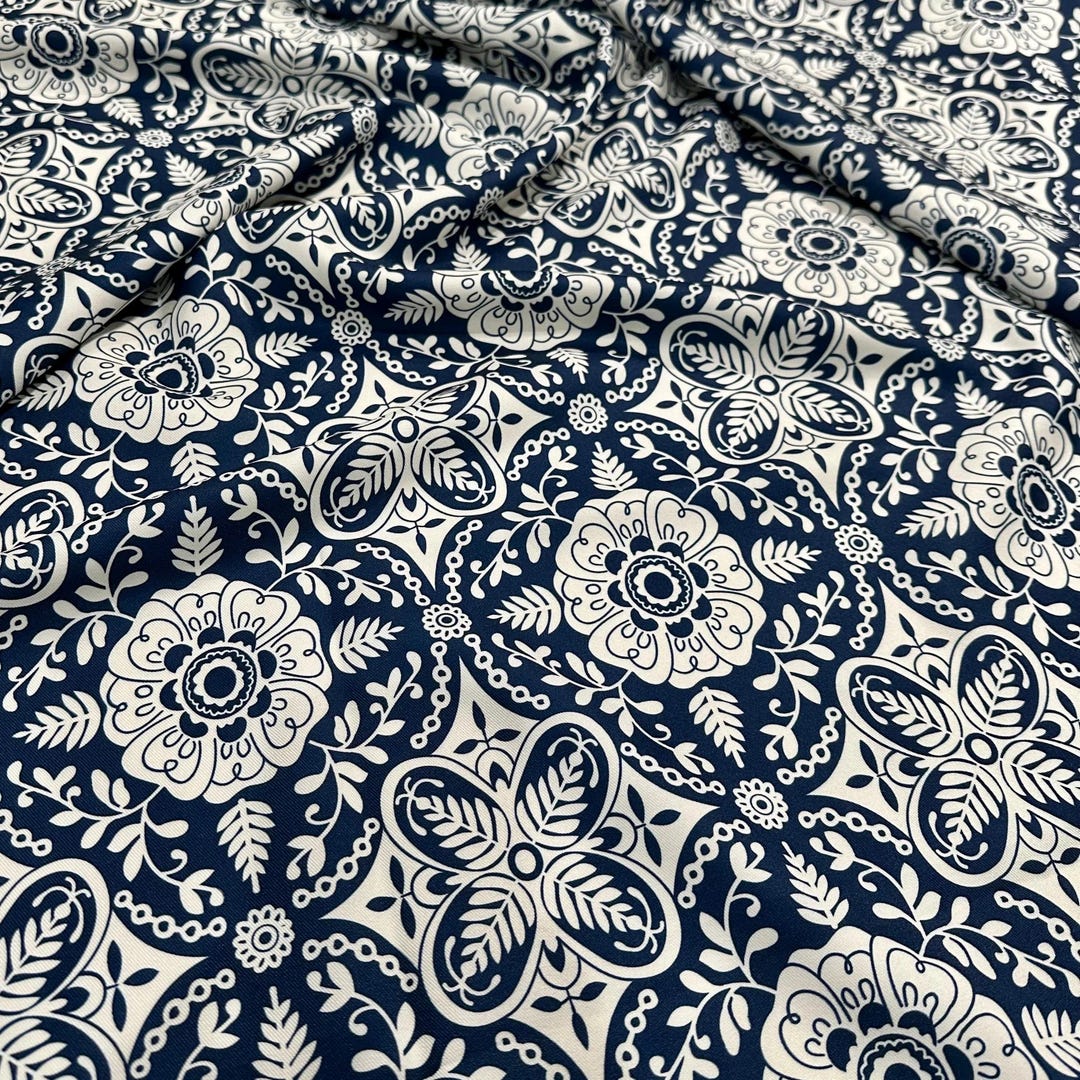 Morocco (poly Print) Fabric by the Yard in Navy - Etsy