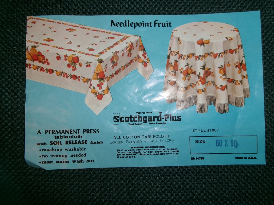 VTG Permanent Press Screen Printed Cotton Needle Point Fruit Tablecloth ...