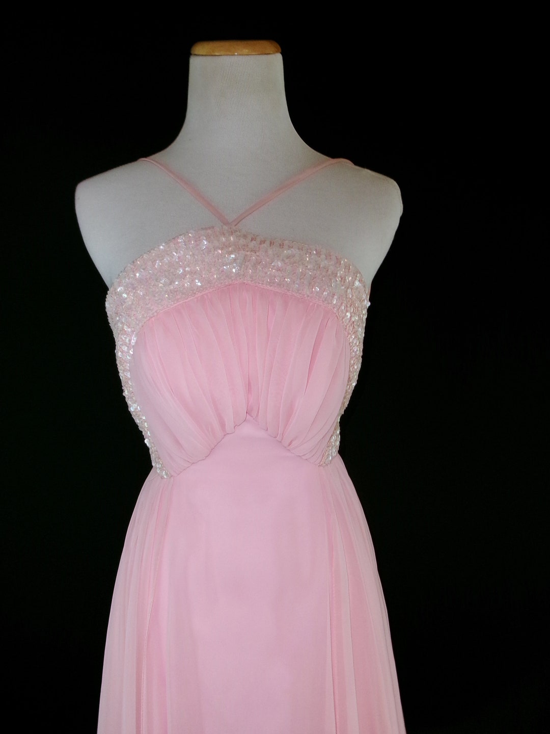 Vtg MIKE BENET Formals Pink Sequin Evening Ball Gown Prom Pageant Dress ...