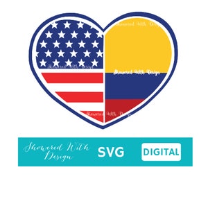 USA & Columbia Flag Heart SVG, Tshirt Decal, Digital Design, PNG Jpg ...