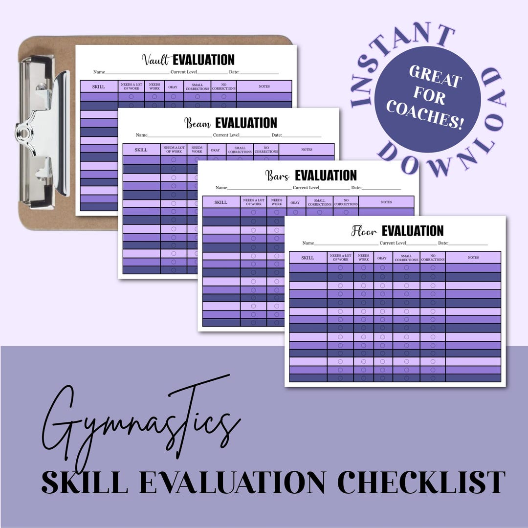 Gymnastics Evaluation Checklist Pack, Skill Evaluation, Gymnastics ...