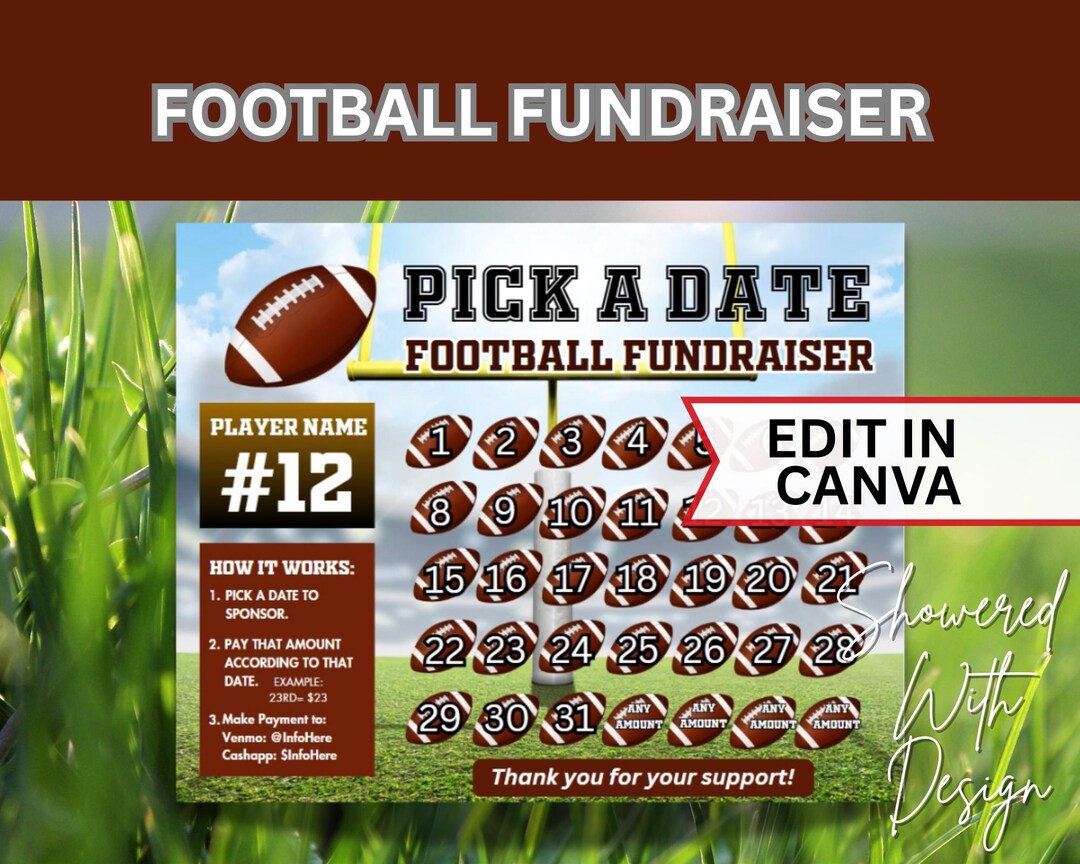 Pick a Date to Donate - Football, Cash Calendar, 31 Day Football ...