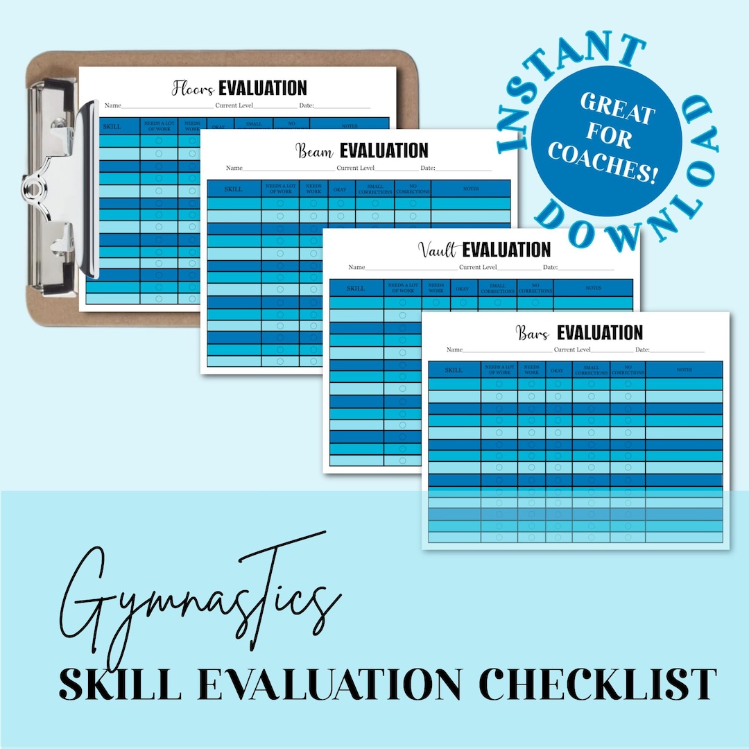 Gymnastics Evaluation Checklist Pack, Skill Evaluation, Gymnastics Evaluation Sheet, Evaluation ...