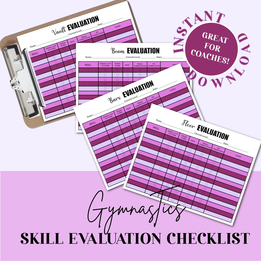 Gymnastics Evaluation Checklist Pack, Skill Evaluation, Gymnastics Evaluation Sheet, Evaluation ...