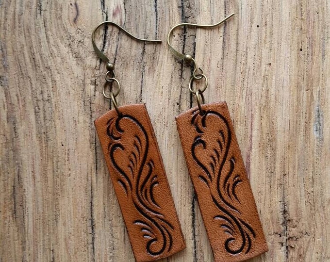 Handmade Leather Earrings With Decorative Cut Pattern, Western Earrings ...