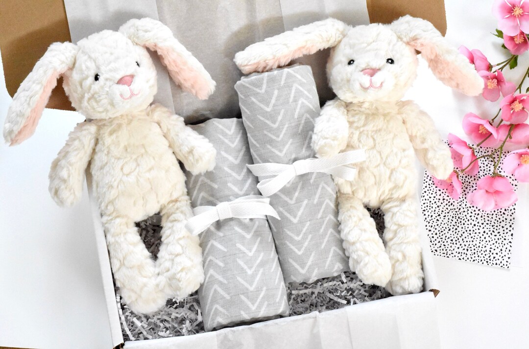 Baby Twins Gift Set: Baby Shower Gift for Twins | Plush Bunnies ...