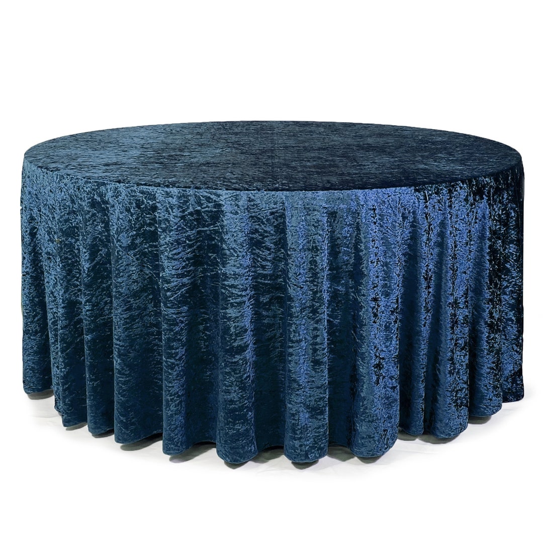 Navy Blue 132 Inch Round Crushed Velvet Table Cloth Wedding Tablecloth ...