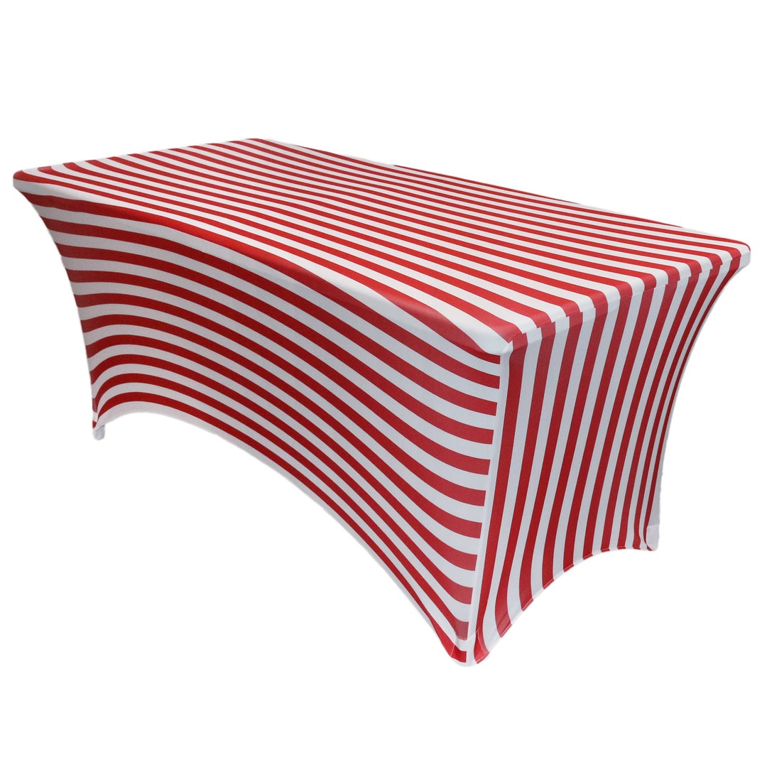 Red and White Striped Dot Spandex 4 Ft Rectangular Table Cover Spandex ...