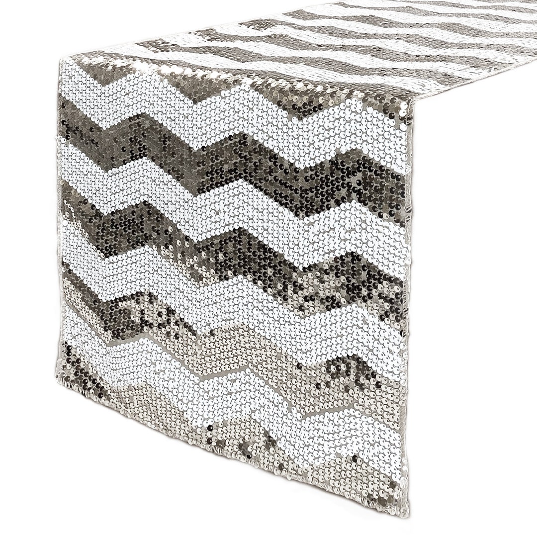 White and Silver 14 X 108 Inch Table Runner Glitz Sequin - Etsy