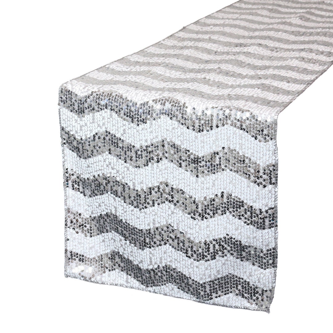 White and Silver 14 X 108 Inch Table Runner Glitz Sequin - Etsy
