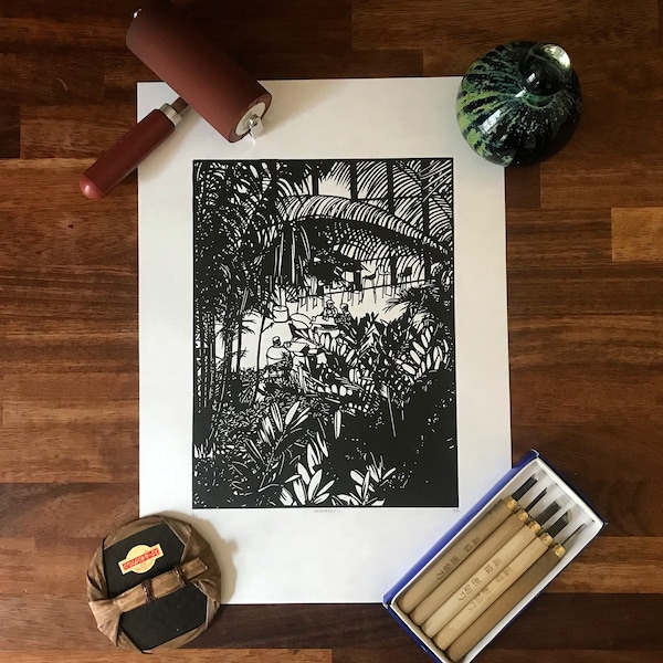 Linocut Landscape - Etsy