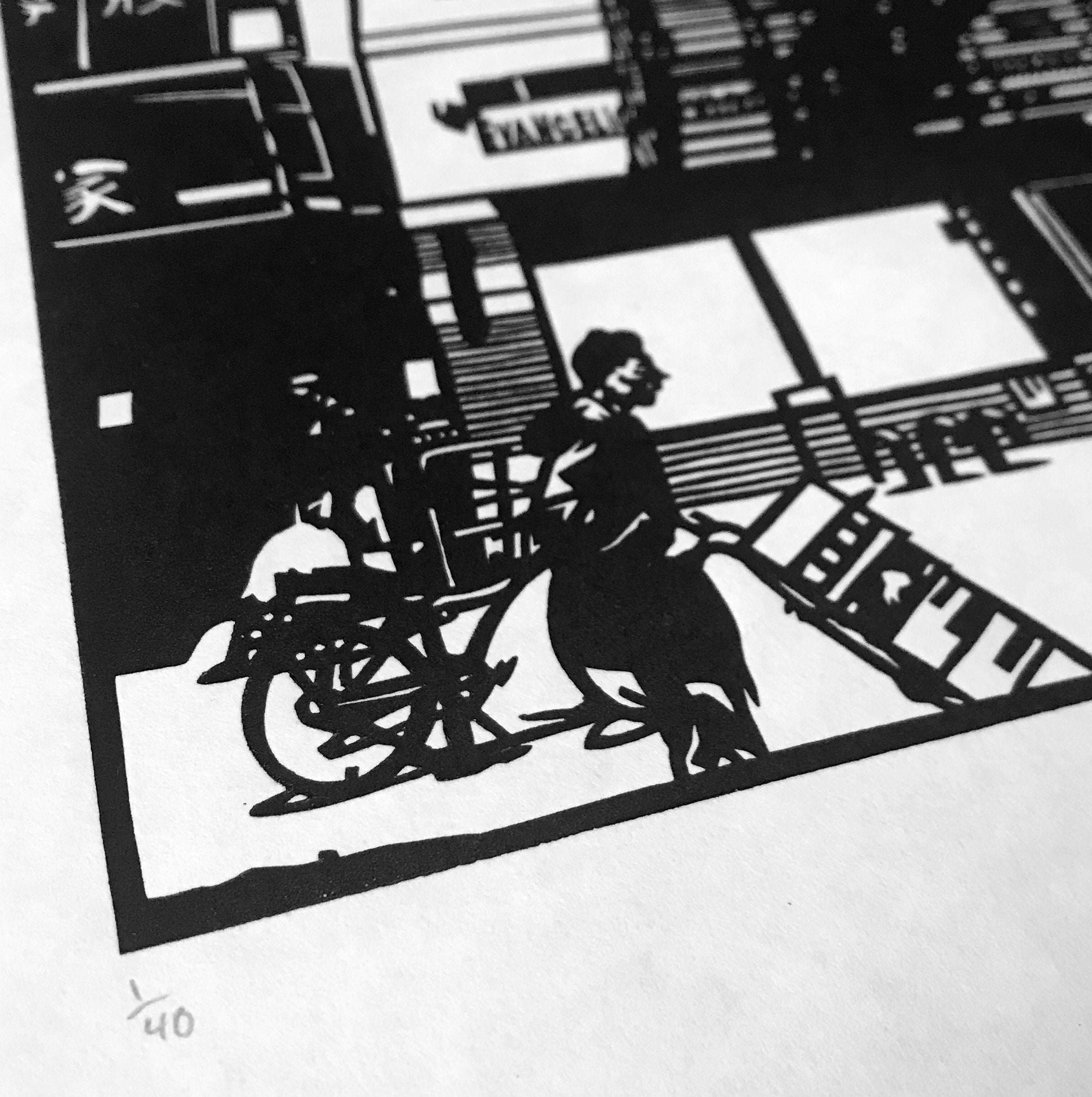 Chinatown, NY Linocut Print. Lino Relief Print of New York Streets ...