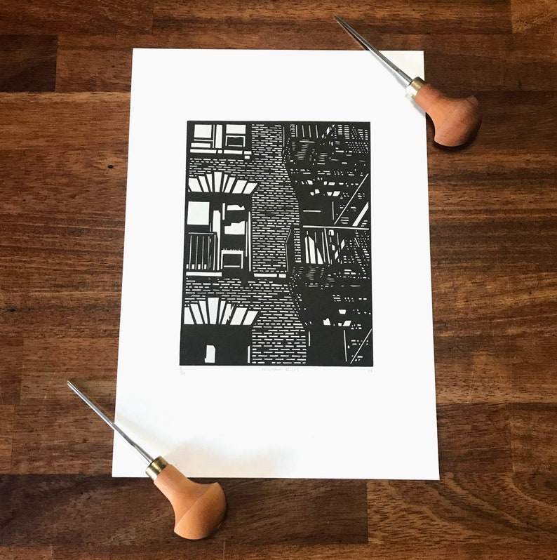 Limited Edition Linocut Print New York Titled 'chinatown Bricks ...