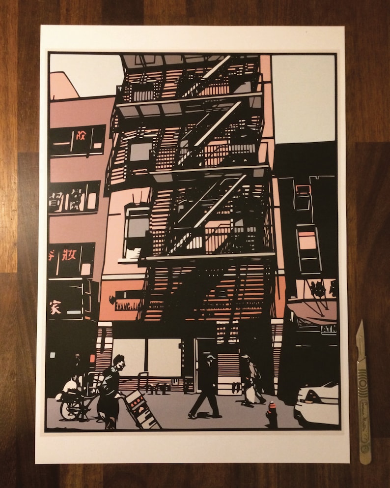 A3 Digital Colour Print Based on Papercut of Chinatown New York City ...