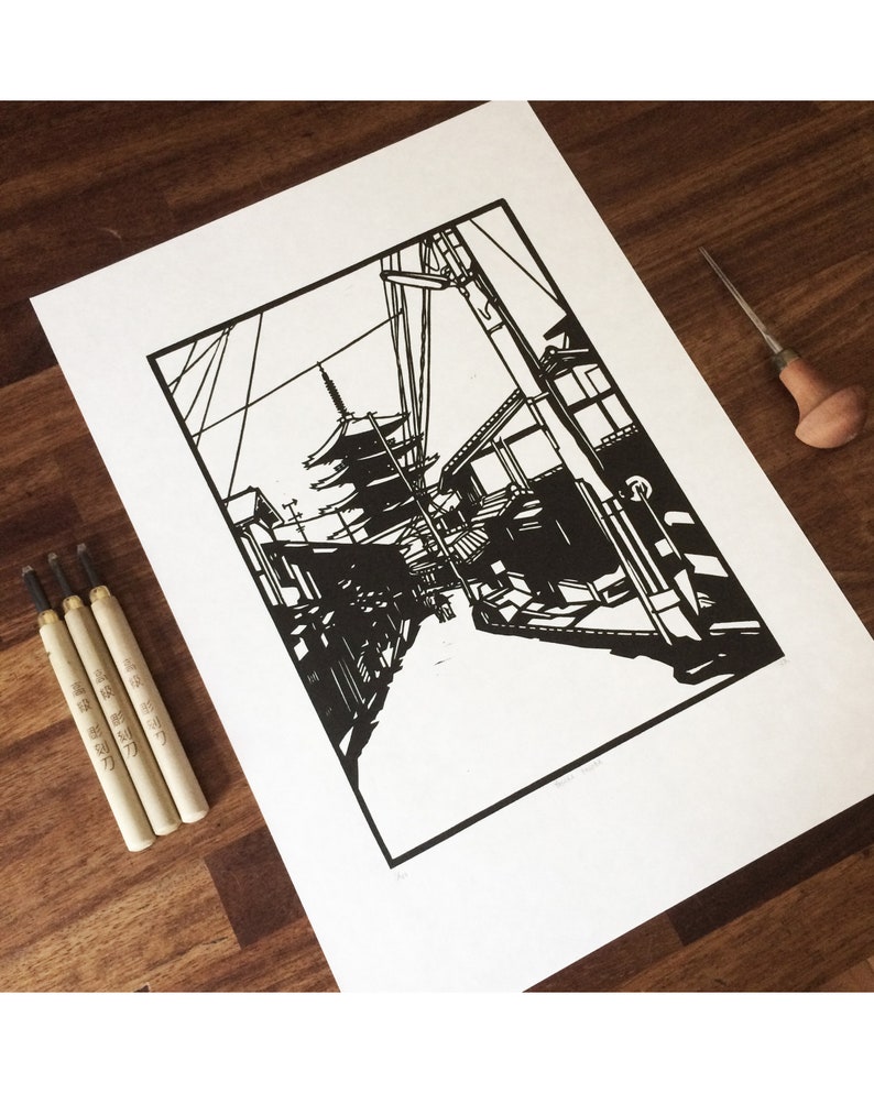 Linocut Print Yasaka Pagoda, Kyoto, Japan. Limited Edition of 40 Lino ...
