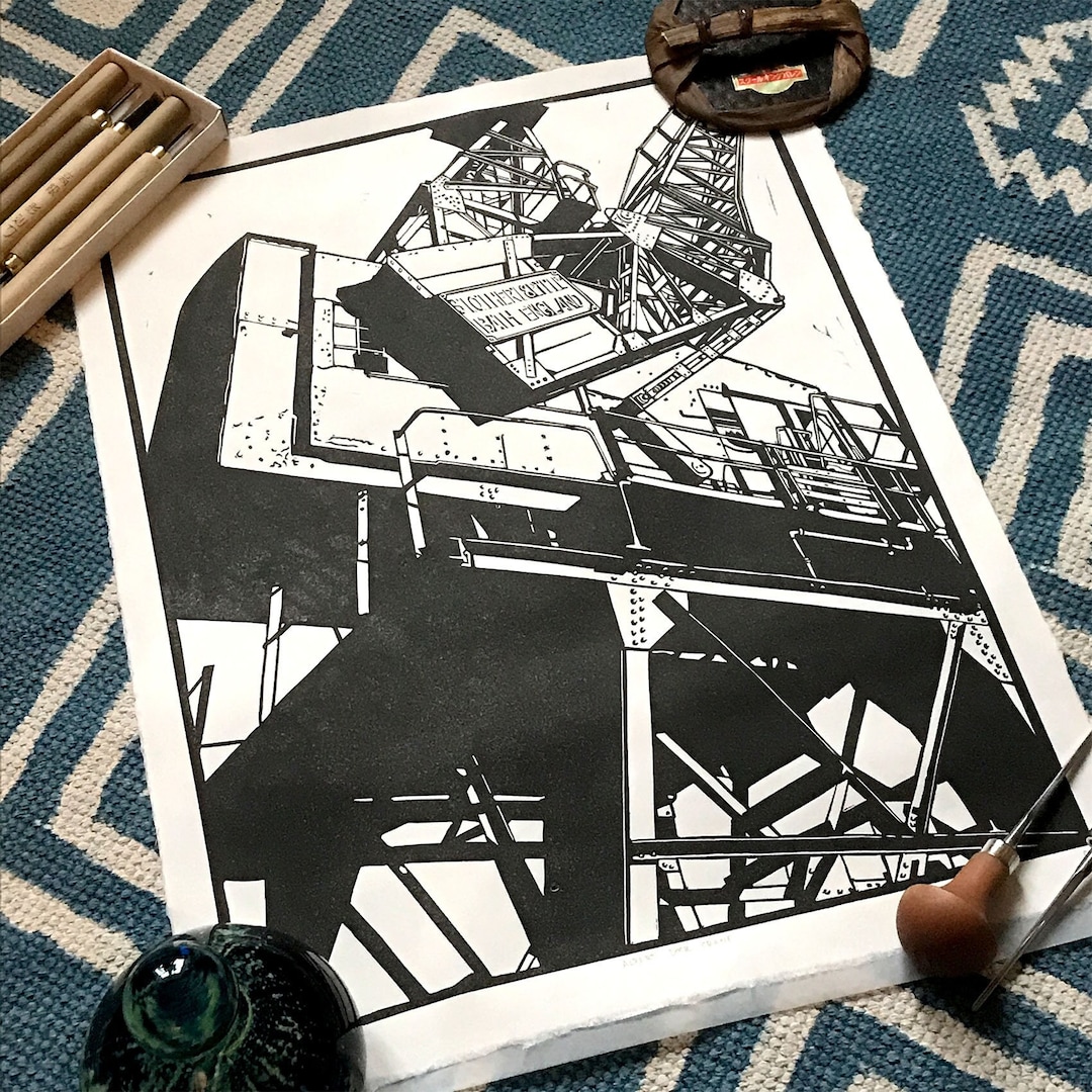 Lino Print 'albert Dock Crane' Artist Relief Print. Edinburgh Leith ...