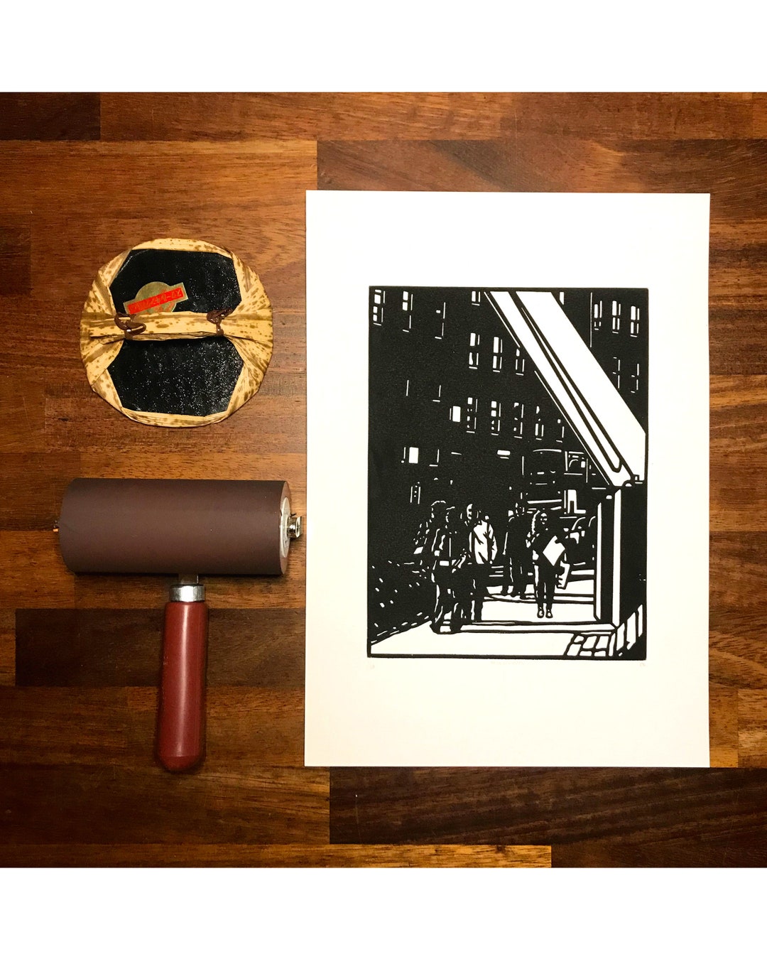 Linocut A4 Print. 'pedestrians' Edinburgh Street Landscape, Limited ...