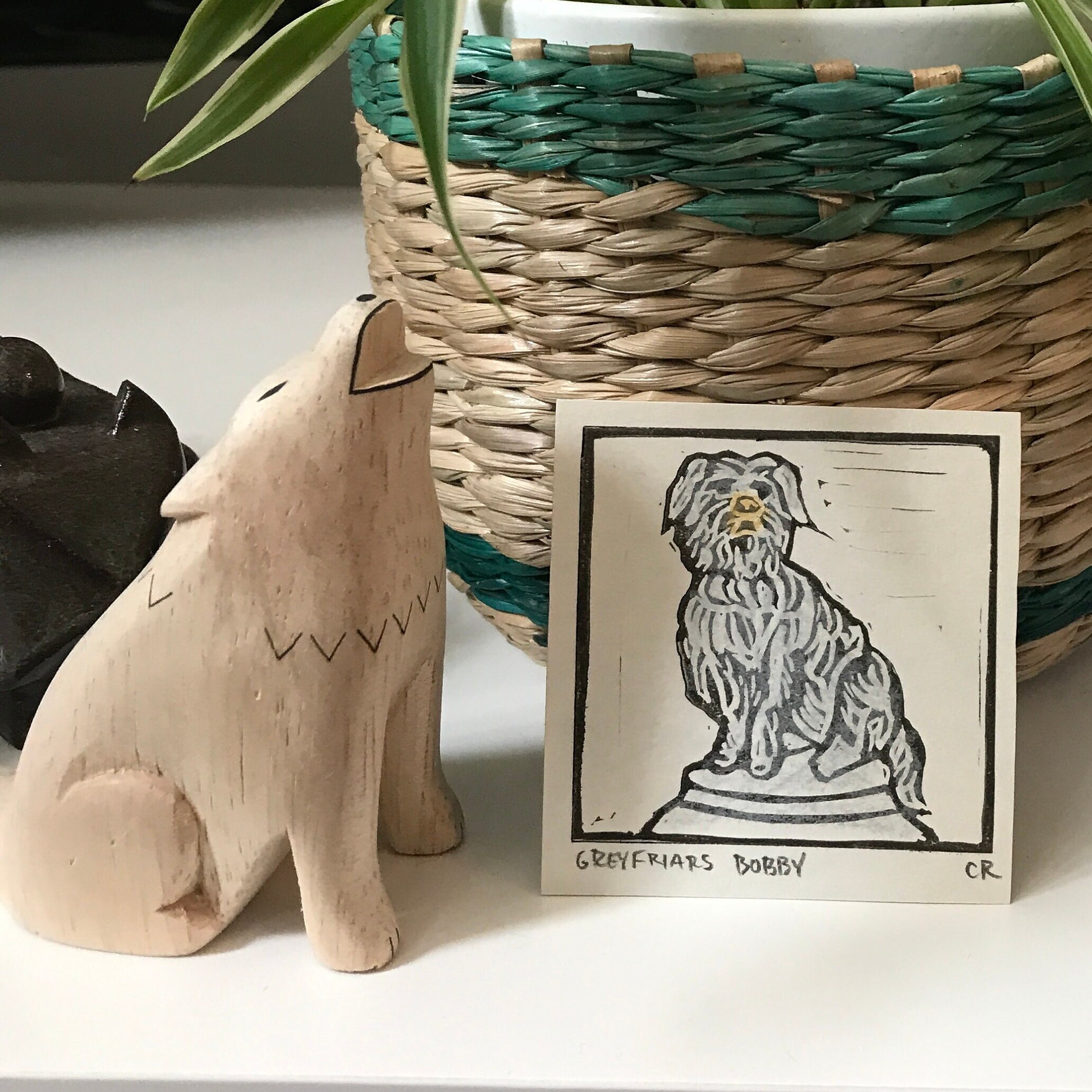 Mini Linocut Print Artwork Greyfriar's Bobby, Edinburgh Landmark. Lino ...