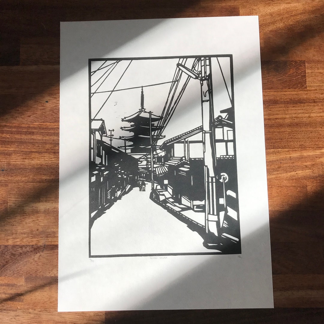 Linocut Print Yasaka Pagoda, Kyoto, Japan. Limited Edition of 40 Lino ...