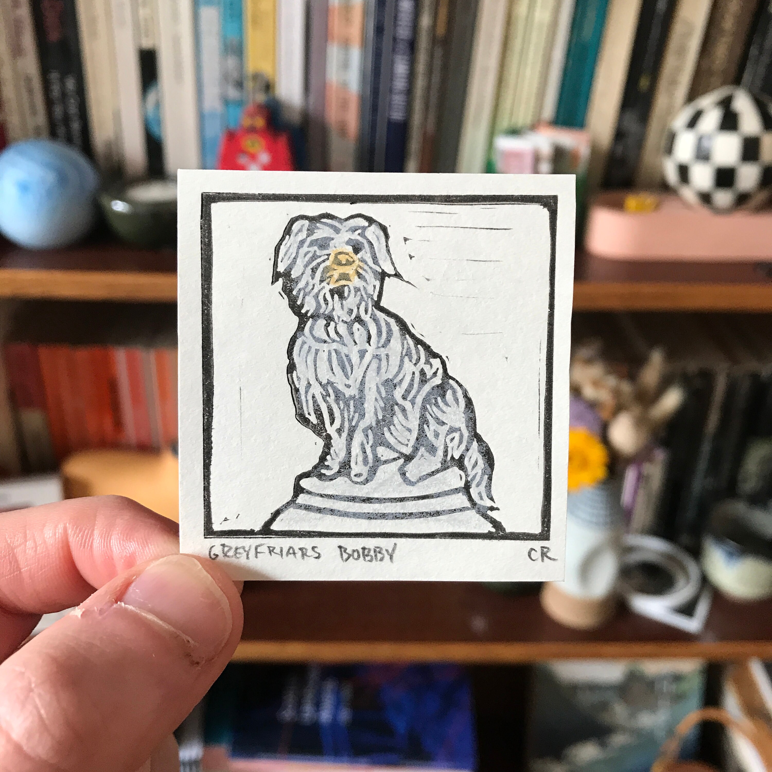 Mini Linocut Print Artwork Greyfriar's Bobby, Edinburgh Landmark. Lino ...